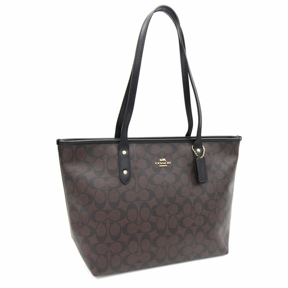 Coach | Bags | Coach Tote Bag Signature F58292 Dark Brown Pvc Leather ...